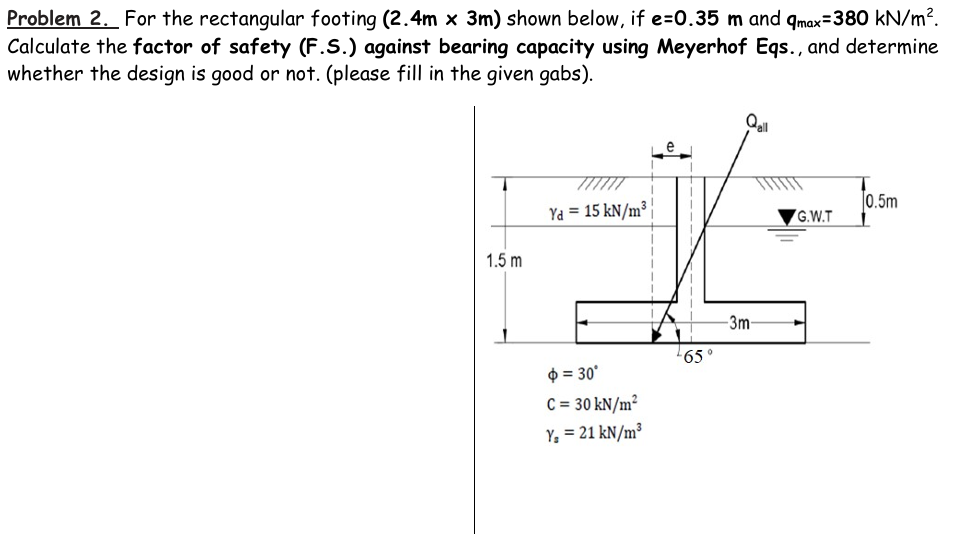 Solved by an EXPERT Problem 2. ﻿For the rectangular footing (2.4m×3m) | Chegg.com