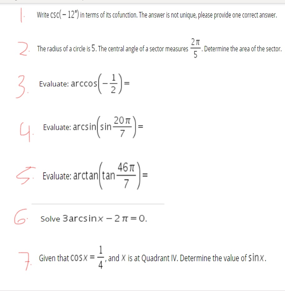Solved Write cscl - 12°) in terms of its cofunction. The | Chegg.com