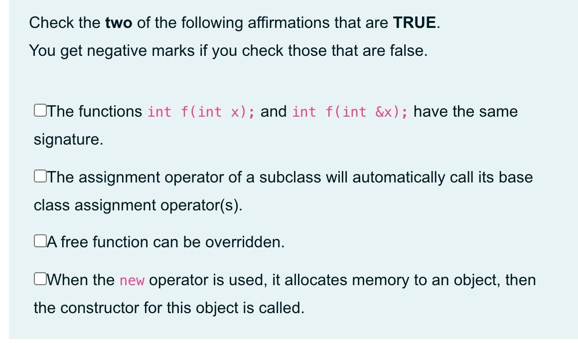 Solved Check the two of the following affirmations that are | Chegg.com