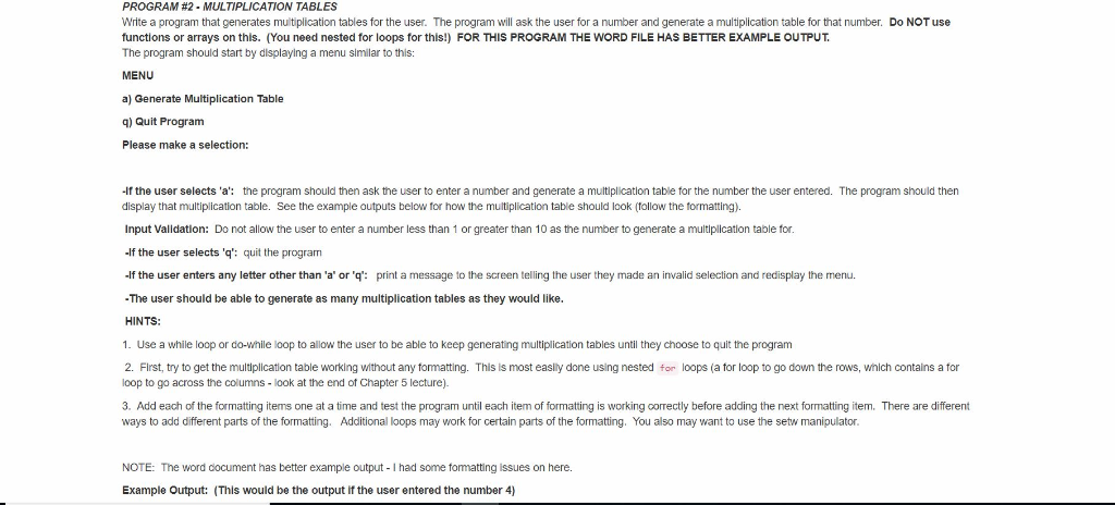 Solved Program 2 Multiplication Tables Write Program Generates Multiplication Tables User