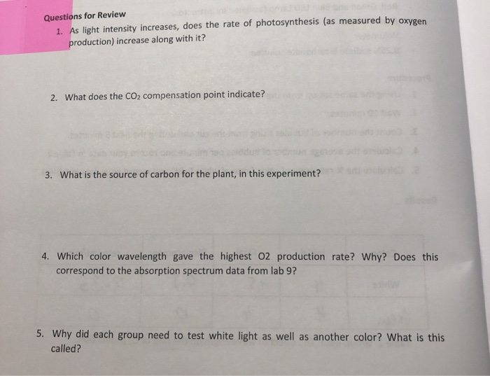 Questions for Review 1. As light intensity increases, | Chegg.com