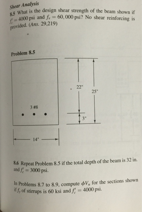 Solved Shear Analysis 85 what is the design shear strength | Chegg.com