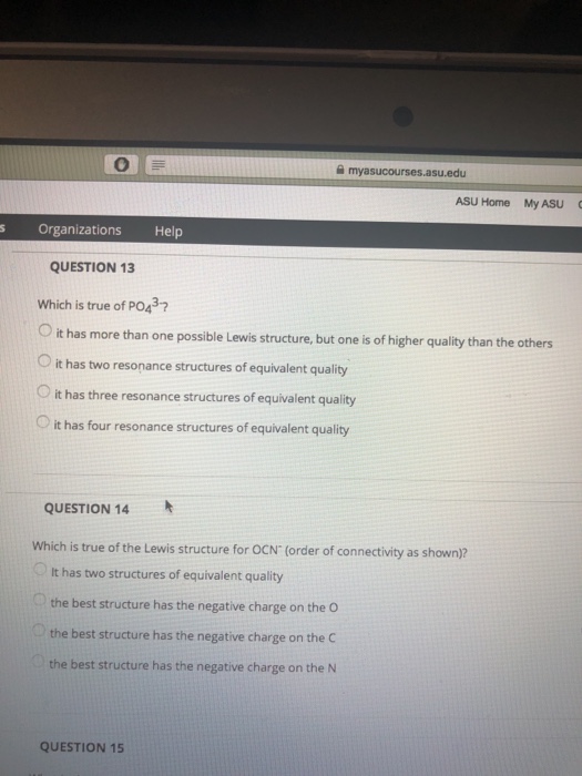 Solved a myasucourses.asu.edu ASU Home My ASUc Organizations | Chegg.com