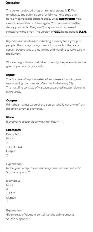 Solved Question The current selected programming language is | Chegg.com