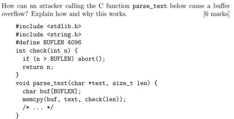Solved How can an attacker calling the C function parse_text | Chegg.com