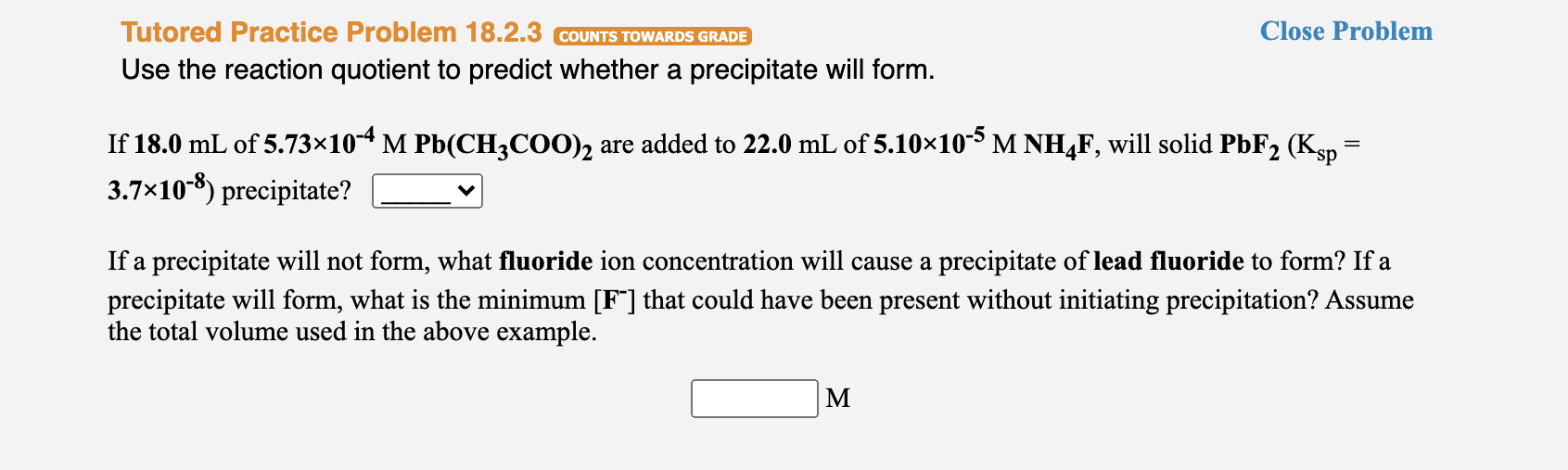 Solved Close Problem Tutored Practice Problem 18.2.3 COUNTS | Chegg.com