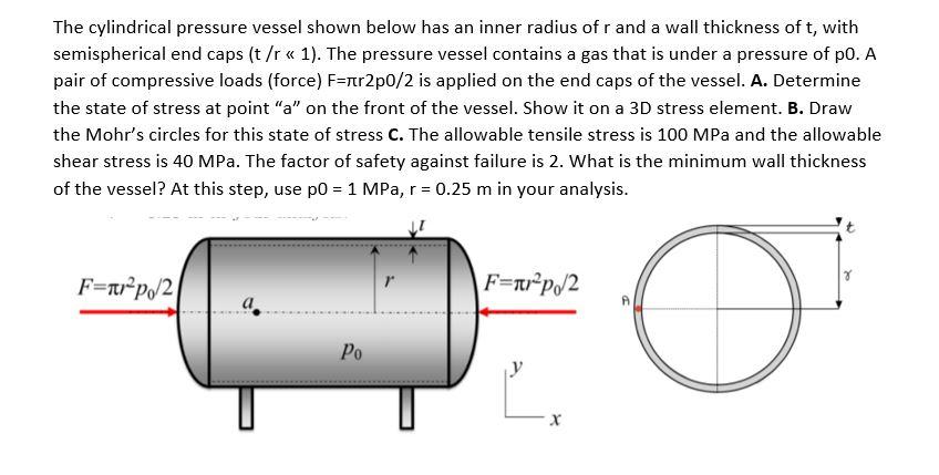 Solved The cylindrical pressure vessel shown below has an | Chegg.com