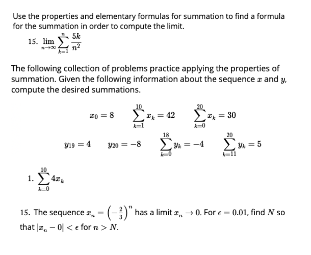 Solved Use the properties and elementary formulas for | Chegg.com