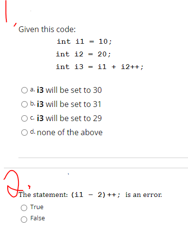 Solved The statement: (il Given this code: int il 10; int i2 | Chegg.com