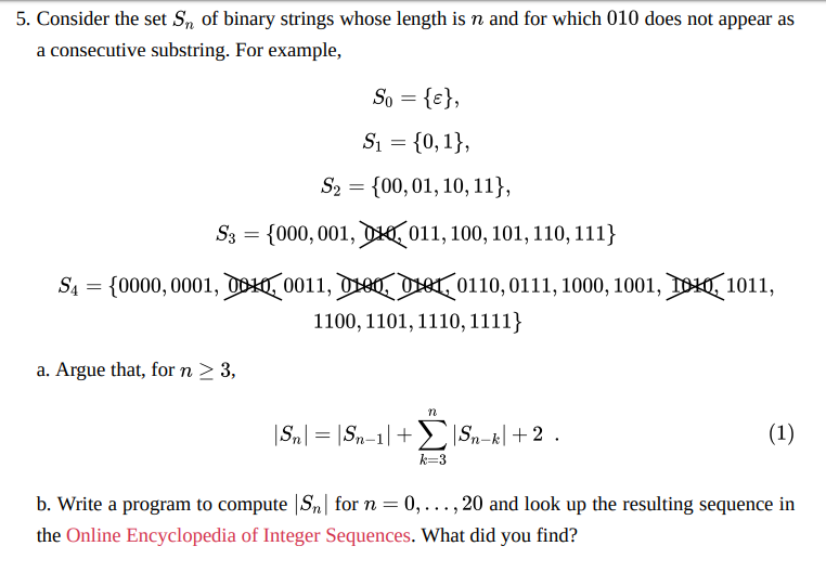 Solved 5. Consider the set Sn of binary strings whose length | Chegg.com