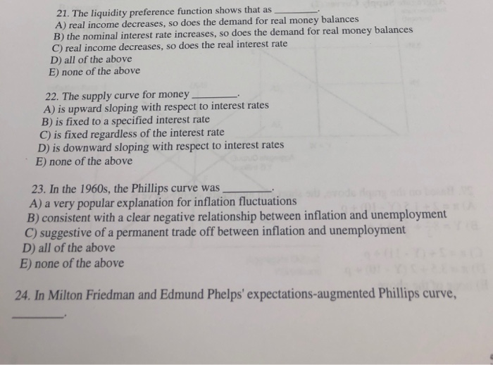 Solved 21. The liquidity preference function shows that as | Chegg.com