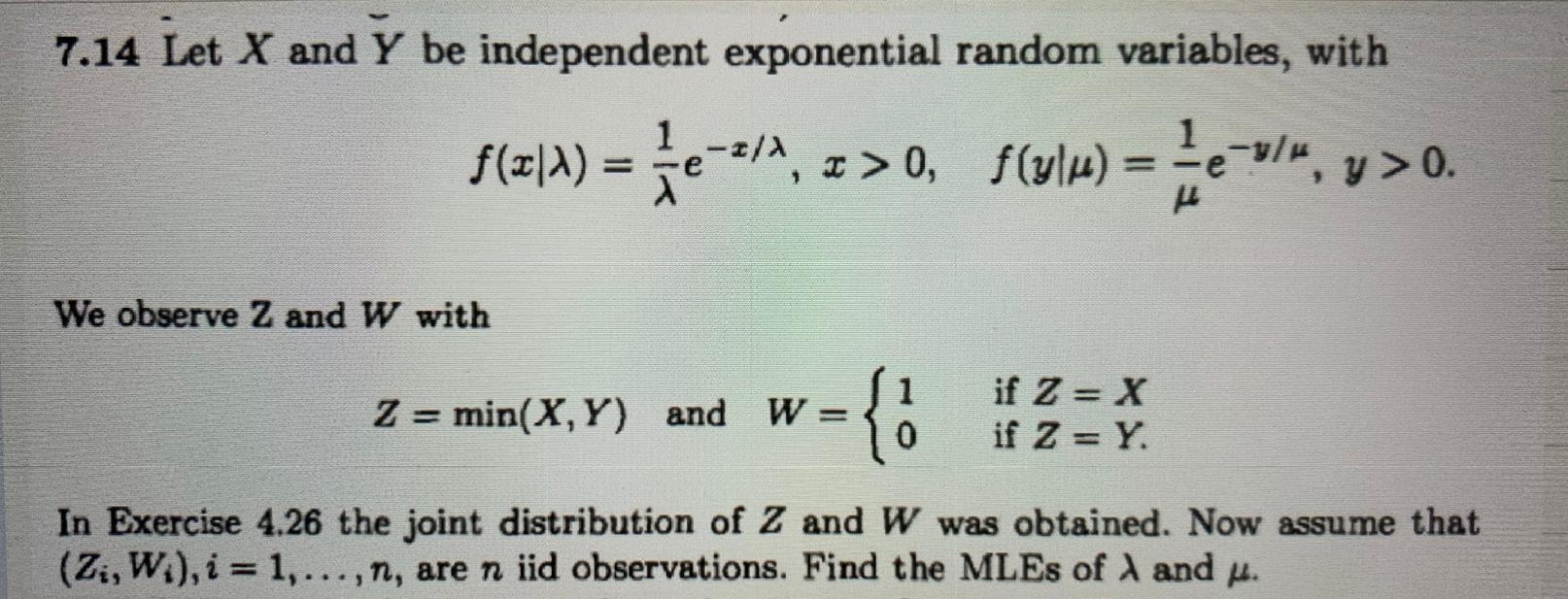 Solved 7.14 Let X and Yˉ be independent exponential random | Chegg.com