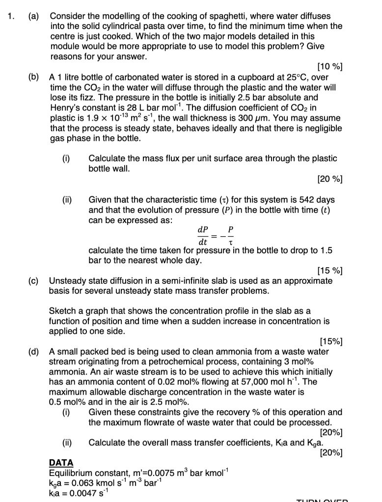 Solved 1. (a) Consider the modelling of the cooking of | Chegg.com