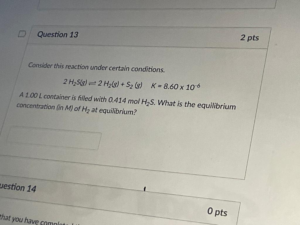 Solved Consider this reaction under certain conditions. 2H2 | Chegg.com