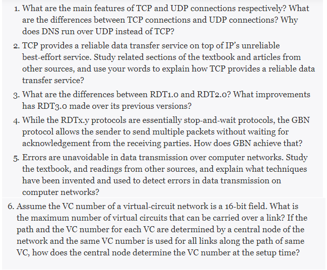 Solved 1. What are the main features of TCP and UDP | Chegg.com