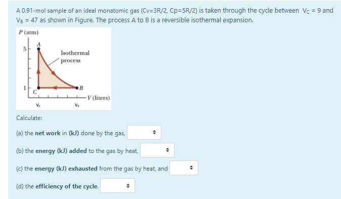Solved A 0.91- mol sample of an ideal monatomic gas | Chegg.com