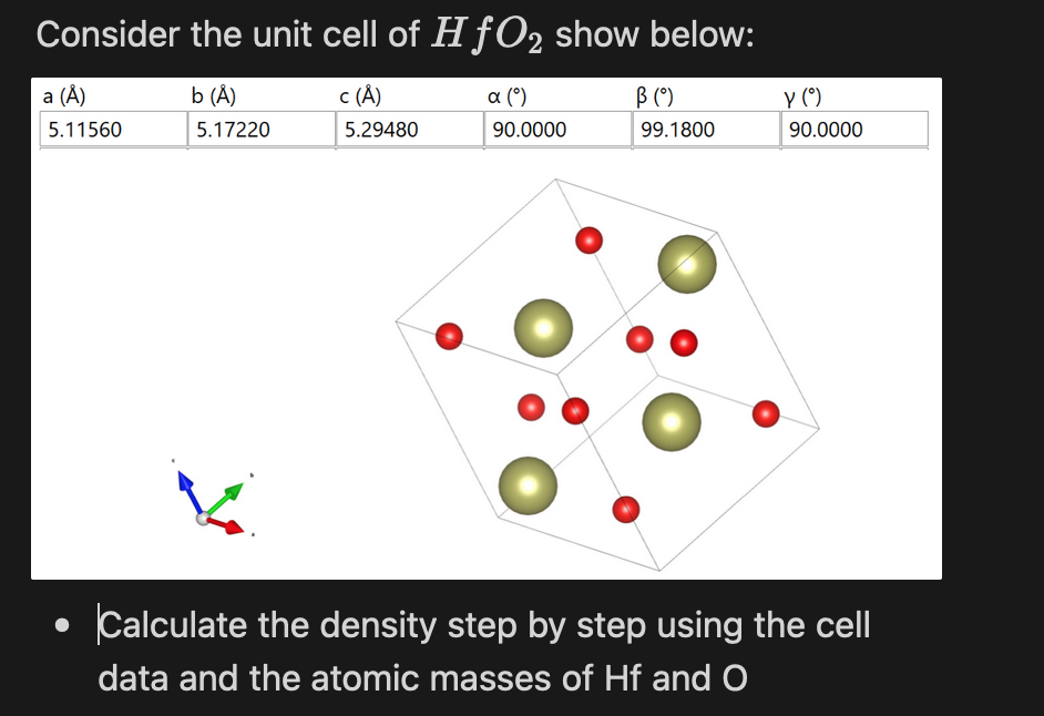 Solved Consider the unit cell of HfOO2 show below: - | Chegg.com