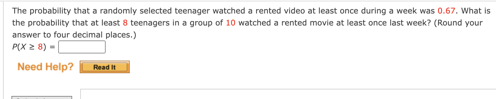 Solved The probability that a randomly selected teenager | Chegg.com