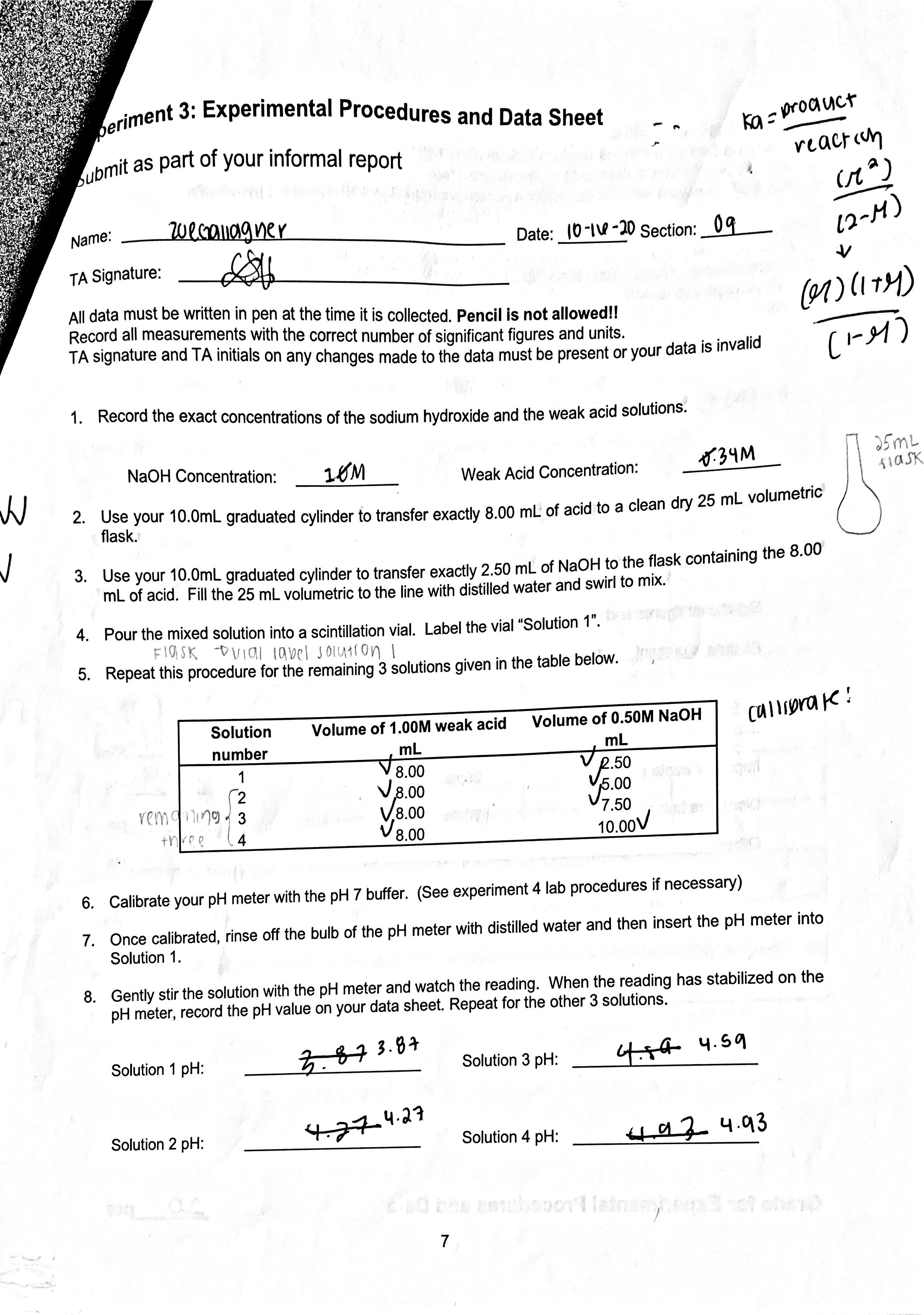 Solved periment 3: Experimental Procedures and Data Sheet | Chegg.com