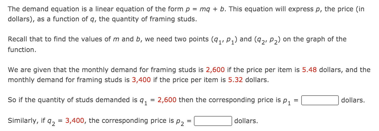 Solved The demand equation is a linear equation of the form | Chegg.com