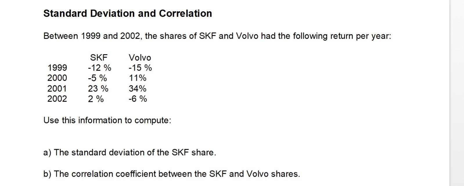 Solved Standard Deviation and Correlation Between 1999 and | Chegg.com