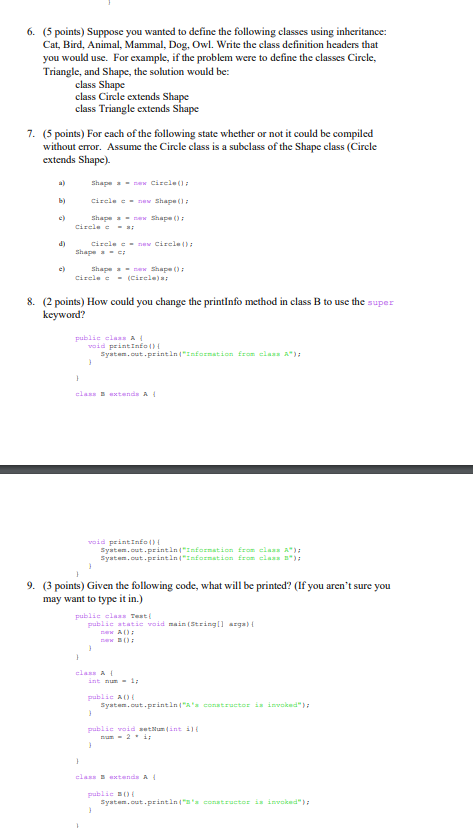 Solved 5. (9 points) Given the class defined at the end of | Chegg.com