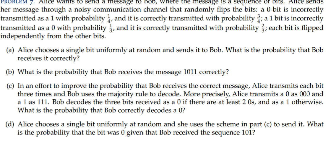 Solved Alice sends PROBLEM 7. Alice wants to send a message | Chegg.com