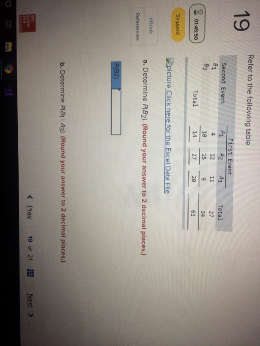 Solved Refer to the following table. First Event A2 12 Total | Chegg.com