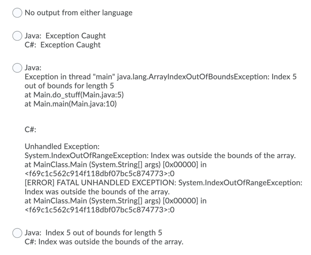 Solved What is the output of the following code: Java C# | Chegg.com