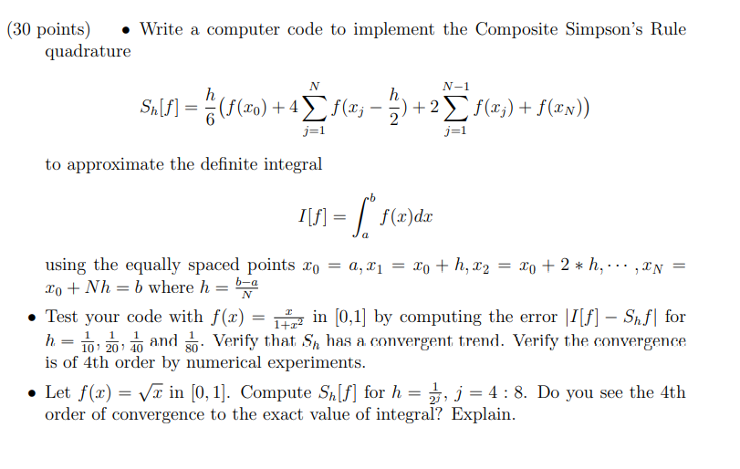 Solved (30 points) • Write a computer code to implement the | Chegg.com