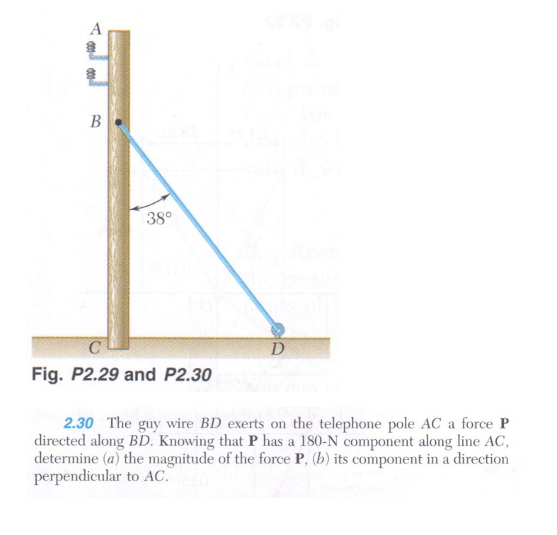 Solved 2.30 The guy wire BD exerts on the telephone pole AC | Chegg.com