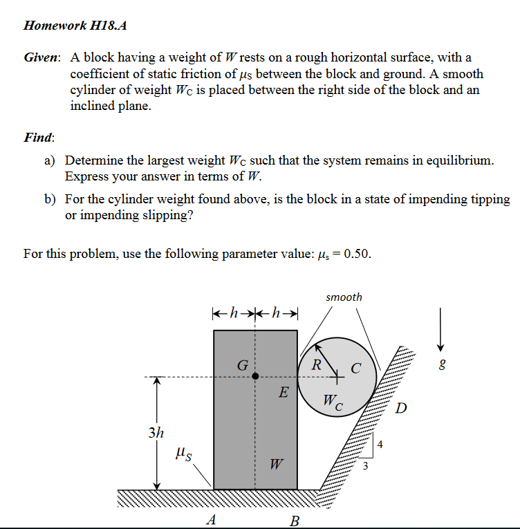 Solved Homework H18.A Given: A block having a weight of W | Chegg.com