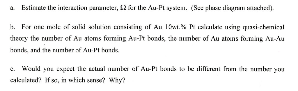 Estimate the interaction parameter, S2 for the Au-Pt | Chegg.com