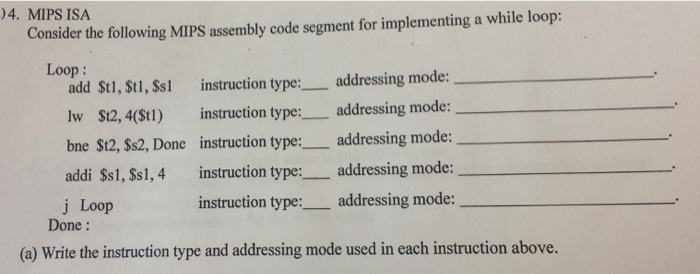 Solved 4. MIPS ISA Consider the following MIPS assembly code | Chegg.com Solved 4. MIPS ISA Consider the following MIPS assembly code | Chegg.com