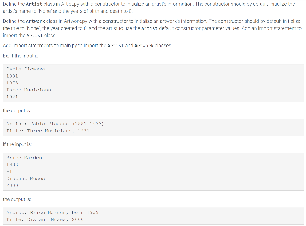 Solved Define the Artist class in Artist.py with | Chegg.com