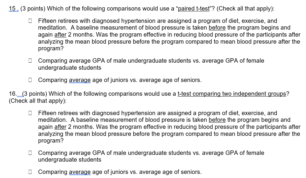 Solved 15. ( 3 points) Which of the following comparisons | Chegg.com