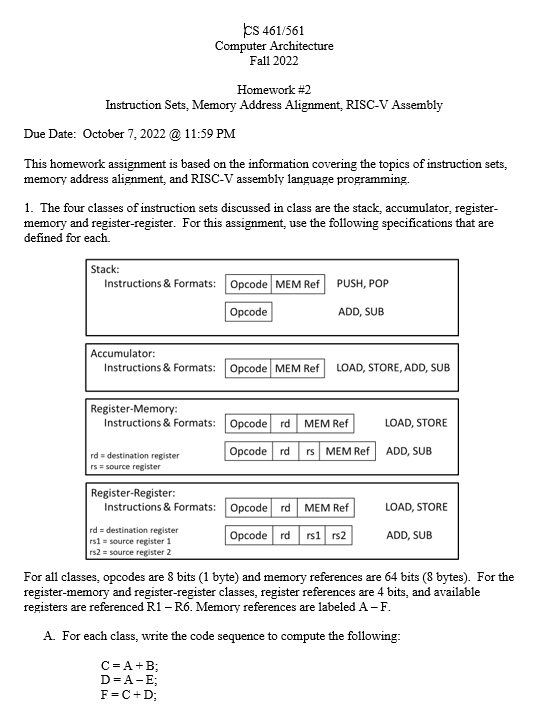 TS461/561 Computer Architecture Fall 2022 Homework #2 | Chegg.com