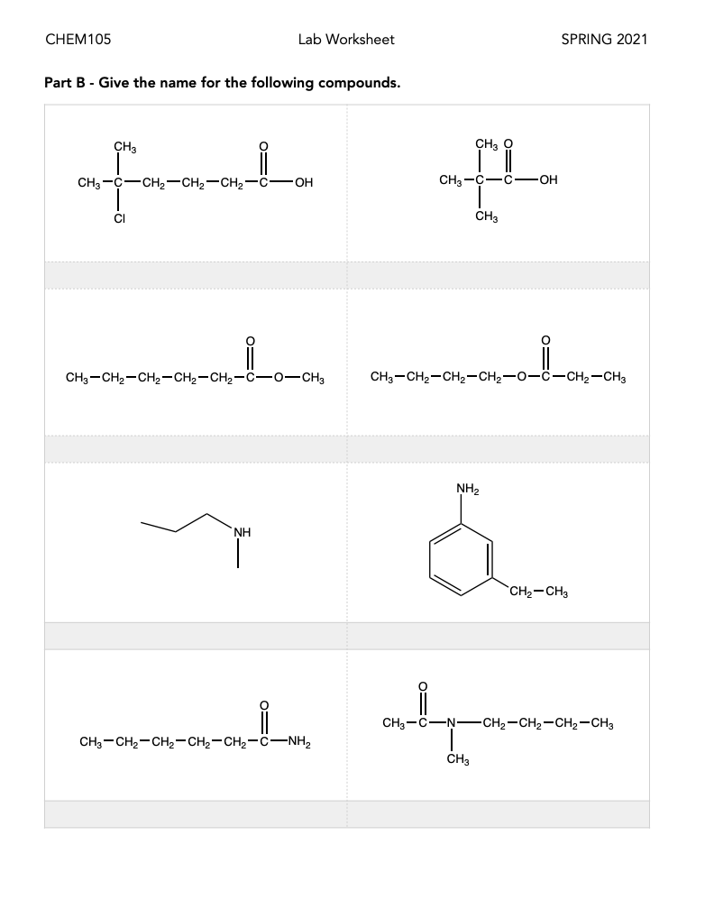 Solved CHEM 105 Lab Worksheet SPRING 2021 Chapter 14 Lab | Chegg.com