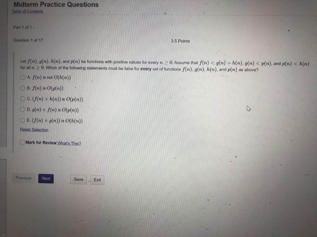 Solved Midterm Practice Questions Table of Contents Part 1 | Chegg.com