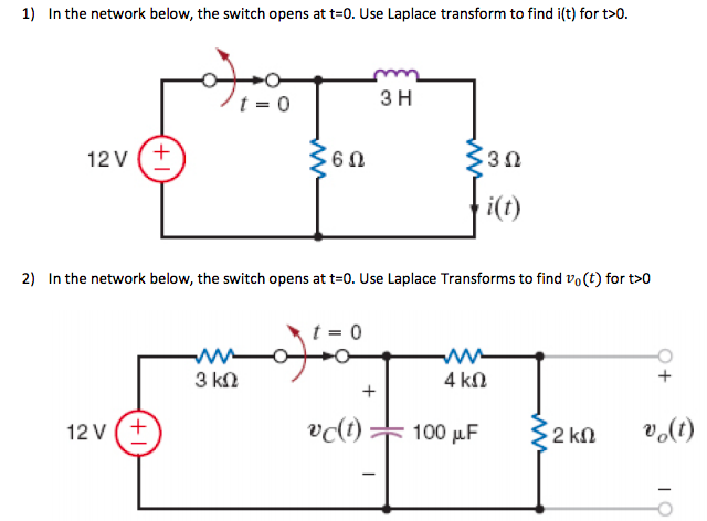 Solved 1) In the network below, the switch opens at t=0. Use | Chegg.com