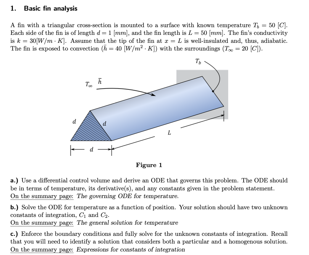 Solved 1. Basic fin analysis A fin with a triangular | Chegg.com