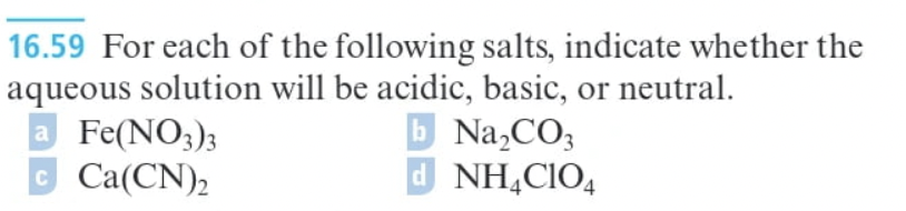 Solved 16.59 ﻿For each of ﻿the following salts, indicate | Chegg.com