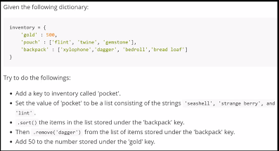 Given the following dictionary inventory { 'gold' | Chegg.com