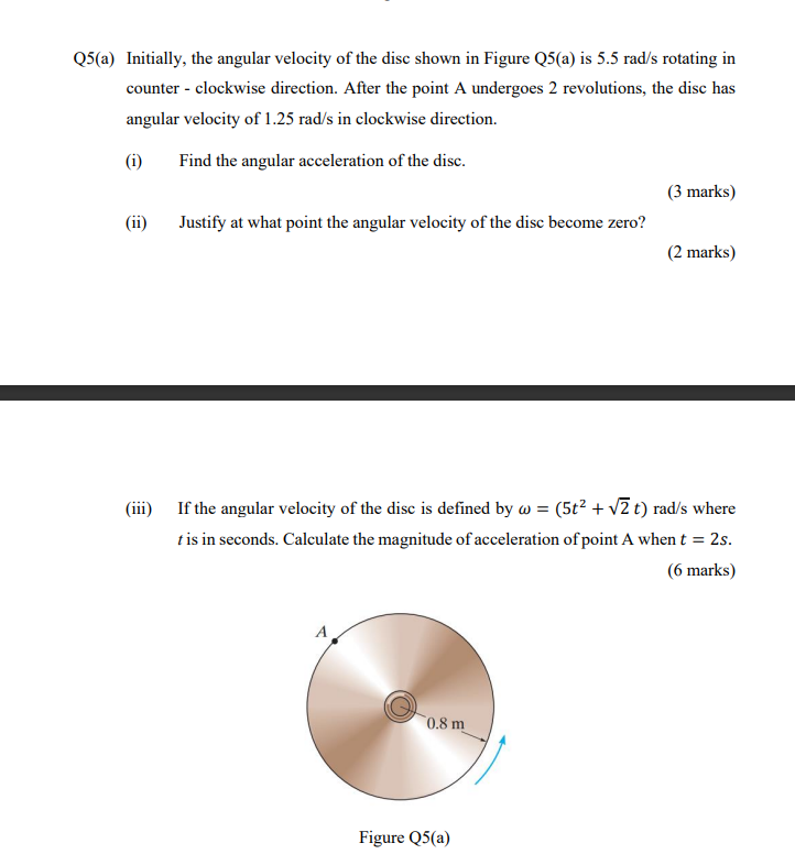 Solved Q5(a) Initially, the angular velocity of the disc | Chegg.com