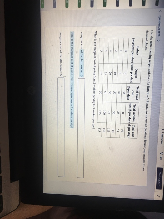 Solved 19 of 26 > Use the table showing output and costs for | Chegg.com