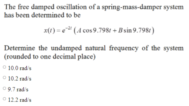 Solved The free damped oscillation of a spring-mass-damper | Chegg.com