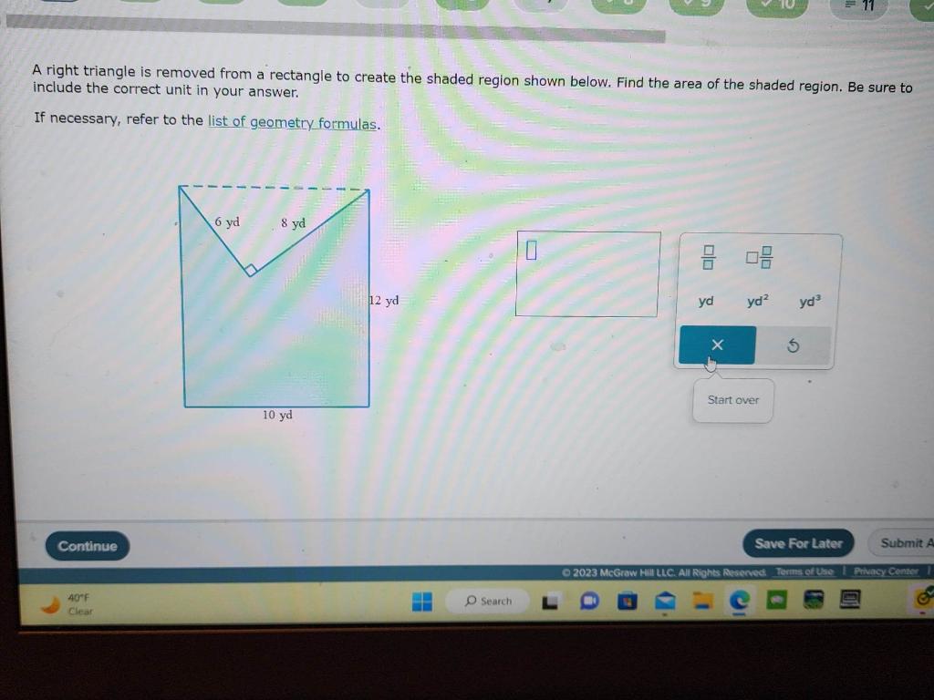 Solved A right triangle is removed from a rectangle to | Chegg.com
