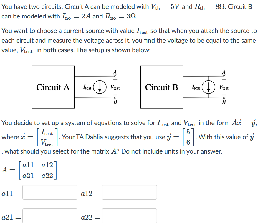 Solved = You have two circuits. Circuit A can be modeled | Chegg.com
