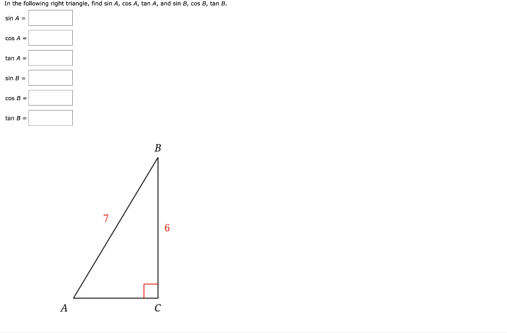 Solved In the following right triangle, find sin A, cos A, | Chegg.com