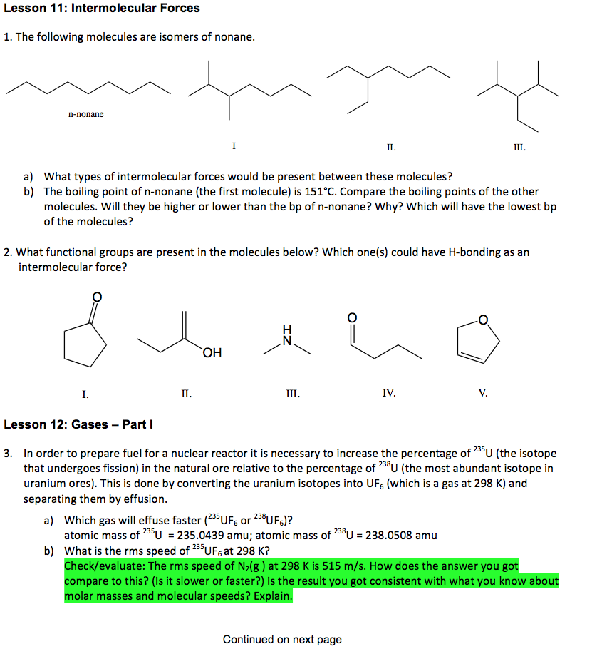 Solved Lesson 11: Intermolecular Forces 1. The following | Chegg.com